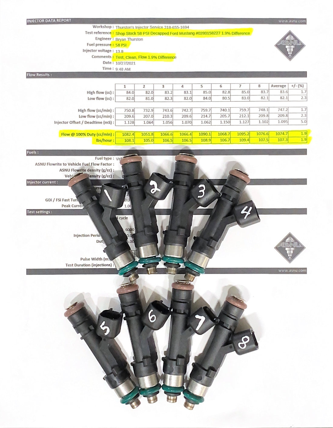 1000cc @ 58psi Ford Mustang Fuel Injectors – Thurston’s Injector ...